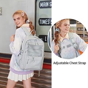 Verdancy Kawaii Backpack for Teens School College Students Travel Checkered Aesthetic Bookbag Schoolbag Casual Daypack (White, Large-Fit 15.6" Laptop)