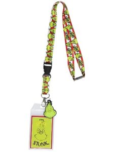 dr. seuss the grinch sink stank stunk breakaway id badge holder lanyard w/ 2" logo rubber pendant