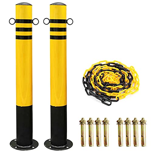 2 Pcs Made of Steel Parking,with Reflective Security Posts for Driveways,with Hanging Loop Parking Space Lock Traffic Cones(Black 750x76mm) (Black 750x76mm)