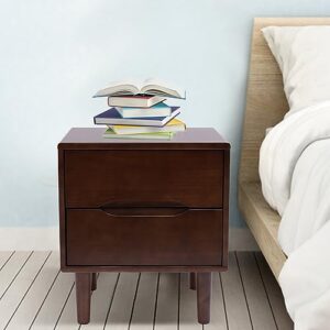 nightstand rubber wood mid century modern wood nightstands side table bedroom storage drawer bedside end table, 2 drawer, night stand sofa table for small spaces, living room, walnut brown