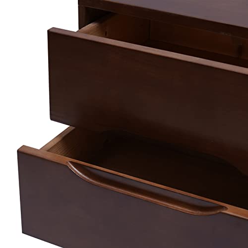 Nightstand Rubber Wood Mid Century Modern Wood Nightstands Side Table Bedroom Storage Drawer Bedside End Table, 2 Drawer, Night Stand Sofa Table for Small Spaces, Living Room, Walnut Brown