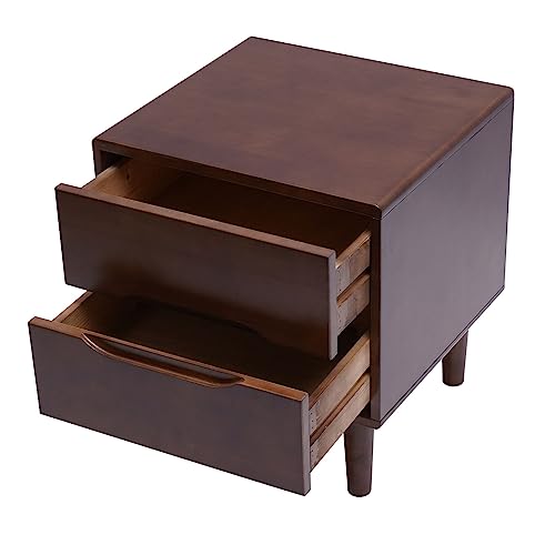 Nightstand Rubber Wood Mid Century Modern Wood Nightstands Side Table Bedroom Storage Drawer Bedside End Table, 2 Drawer, Night Stand Sofa Table for Small Spaces, Living Room, Walnut Brown