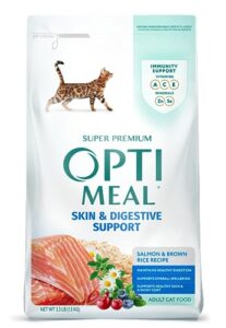 optimeal skin & sensitive stomach cat food - proudly ukrainian - healthy cat food dry recipe for skin & digestive support, tasty dry cat food for pets (3.3 lbs, salmon & brown rice)