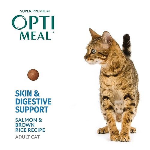 OPtimeal Skin & Sensitive Stomach Cat Food - Proudly Ukrainian - Healthy Cat Food Dry Recipe for Skin & Digestive Support, Tasty Dry Cat Food for Pets (3.3 lbs, Salmon & Brown Rice)