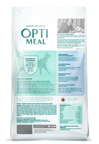 OPtimeal Skin & Sensitive Stomach Cat Food - Proudly Ukrainian - Healthy Cat Food Dry Recipe for Skin & Digestive Support, Tasty Dry Cat Food for Pets (3.3 lbs, Salmon & Brown Rice)