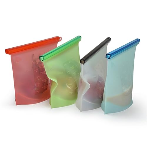 Ewixni 4PCS Professional Silicone Ziplock Freezer Bags,Reusable Storage Bags with Precise Capacity Markings,Strong Temperature Resistance(500ml)