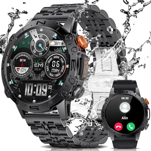 Smart Watches for Men,1.43'' Amoled Ultra HD Sport Watch with 120+Sport Modes/5ATM Waterproof/45Days Battery,in&Outdoor Fitness Tracker with Call,Heart Rate/Sleep Monitor for Android iOS(2 Straps)