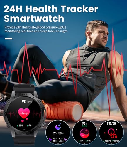 Smart Watches for Men,1.43'' Amoled Ultra HD Sport Watch with 120+Sport Modes/5ATM Waterproof/45Days Battery,in&Outdoor Fitness Tracker with Call,Heart Rate/Sleep Monitor for Android iOS(2 Straps)