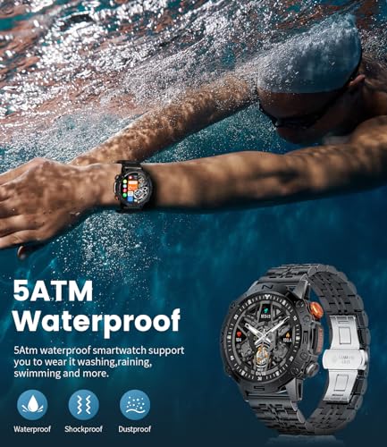 Smart Watches for Men,1.43'' Amoled Ultra HD Sport Watch with 120+Sport Modes/5ATM Waterproof/45Days Battery,in&Outdoor Fitness Tracker with Call,Heart Rate/Sleep Monitor for Android iOS(2 Straps)