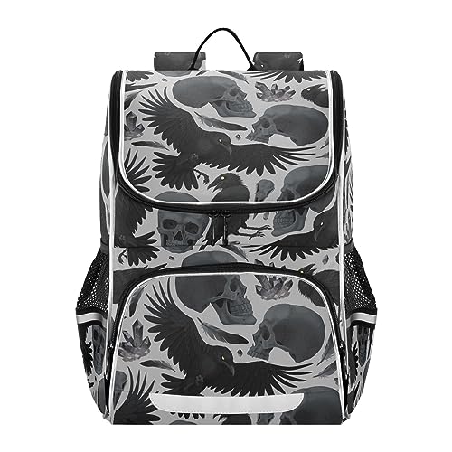 Sletend Backpack Gothic Crows Skulls Gothic School Backpack Travel Hiking Large Capacity Causal Daypack Bookbag Laptop Schoolbag with Reflective Tape for Boys Girls Adults