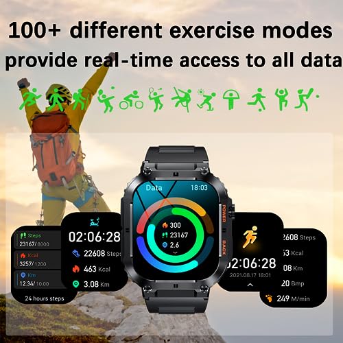 UDERIB Smart Watch - Military-Grade Waterproof and Sturdy with Bluetooth 5.0 Calling, 1.96-inch HD Display, 65-Day Battery Life, 100+ Sports Modes Fitness Tracker