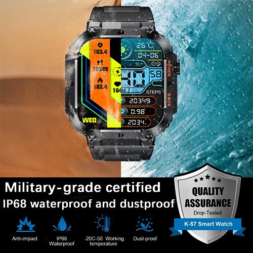 UDERIB Smart Watch - Military-Grade Waterproof and Sturdy with Bluetooth 5.0 Calling, 1.96-inch HD Display, 65-Day Battery Life, 100+ Sports Modes Fitness Tracker