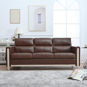 triple tree comfortable 3 seater sofa with soft cushion,79.5" sofa couch with solid wood frame legs,sleeper sofa for living room apartment office,brown