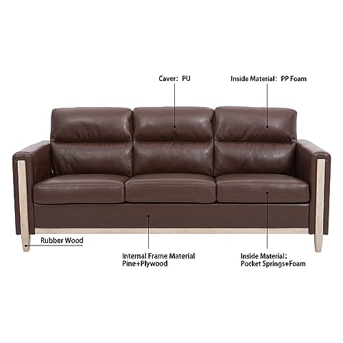 TRIPLE TREE Comfortable 3 Seater Sofa with Soft Cushion,79.5" Sofa Couch with Solid Wood Frame Legs,Sleeper Sofa for Living Room Apartment Office,Brown