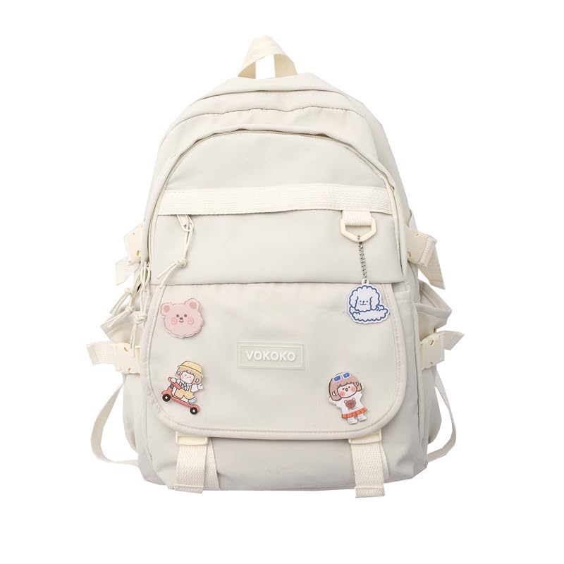 FORJMMP Aesthetic Backpack with Cute Pins, Anti-theft Casual Daypack for Women (White)