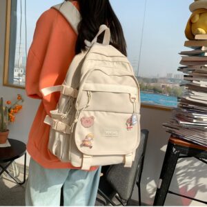 FORJMMP Aesthetic Backpack with Cute Pins, Anti-theft Casual Daypack for Women (White)