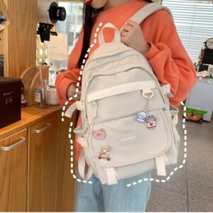 FORJMMP Aesthetic Backpack with Cute Pins, Anti-theft Casual Daypack for Women (White)