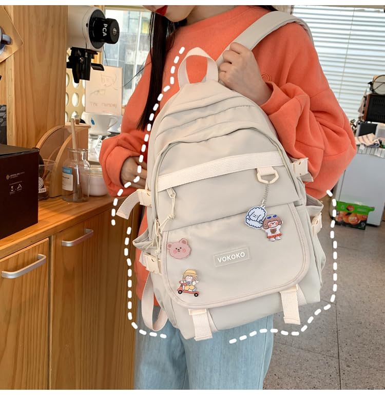 FORJMMP Aesthetic Backpack with Cute Pins, Anti-theft Casual Daypack for Women (White)