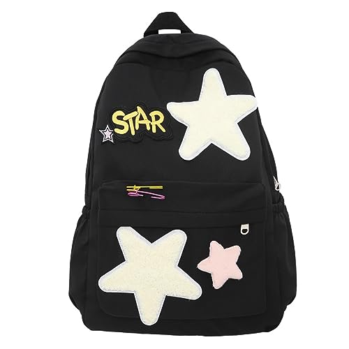 MININAI 2023 Preppy Backpack Trendy Y2K Stars Backpack Cute Aesthetic College Laptop Backpack Casual Daypack Y2k Accessories (Black,One Size)