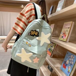 MININAI 2023 Preppy Backpack Trendy Y2K Stars Backpack Cute Aesthetic College Laptop Backpack Casual Daypack Y2k Accessories (Black,One Size)