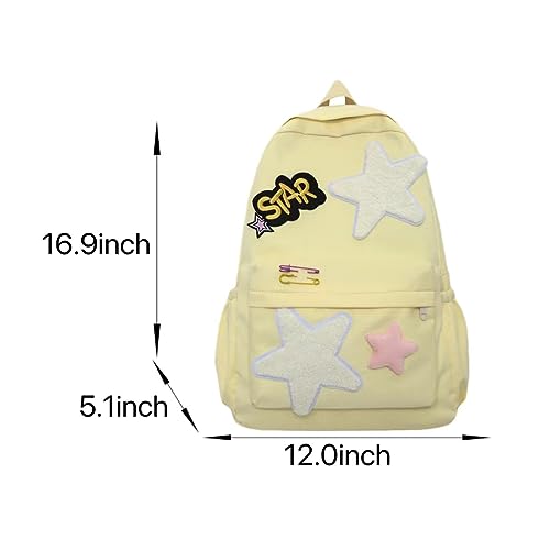 MININAI 2023 Preppy Backpack Trendy Y2K Stars Backpack Cute Aesthetic College Laptop Backpack Casual Daypack Y2k Accessories (Black,One Size)