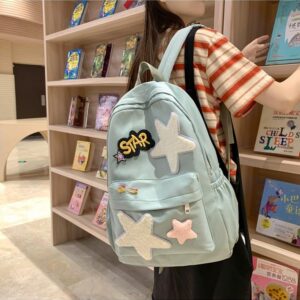 MININAI 2023 Preppy Backpack Trendy Y2K Stars Backpack Cute Aesthetic College Laptop Backpack Casual Daypack Y2k Accessories (Black,One Size)