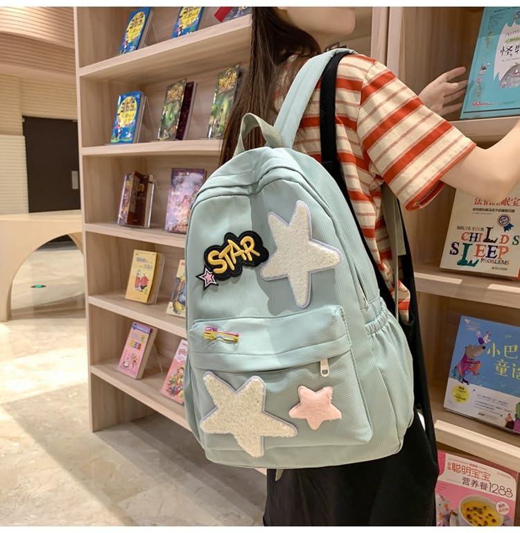 MININAI 2023 Preppy Backpack Trendy Y2K Stars Backpack Cute Aesthetic College Laptop Backpack Casual Daypack Y2k Accessories (Black,One Size)