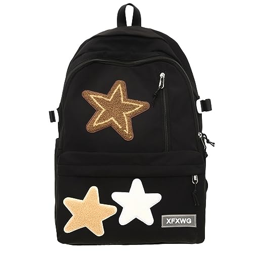 MININAI Y2k Backpack with Kawaii Pendant Aesthetic Star Backpack Cute Preppy Laptop Book Bag Back to College Supplie (Black,One Size)