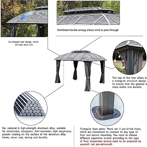 Jaxenor 10'x12' Aluminum Double Roof Gazebo with Galvanized Steel Canopy - Hardtop Gazebo, Aluminum Frame Tent with Zippered Mosquito Netting and Privacy Sidewall - Black