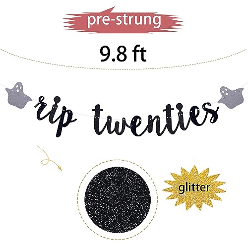 Rip Twenties Banner For 30th Birthday Party Supplies,Black Glitter Men/Women Dirty 30,Death to My Twenties 30th Birthday Party Decorations(Pre-Strung)