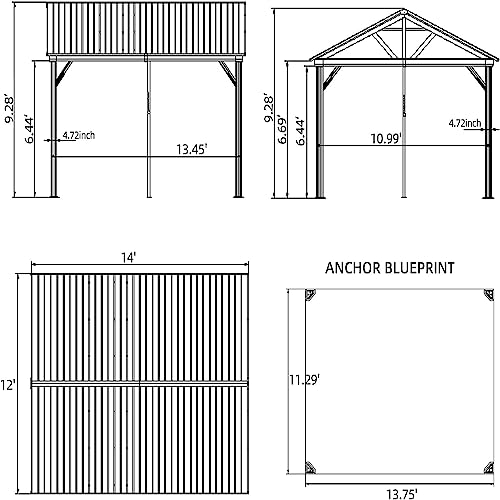 Jaxenor Outdoor Aluminum Gazebo - 12'x14' Hardtop with Galvanized Steel Gable Canopy for Patio Decks and Backyard - Yellow-Brown