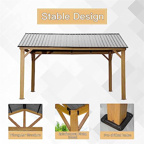 Jaxenor Outdoor Aluminum Gazebo - 12'x14' Hardtop with Galvanized Steel Gable Canopy for Patio Decks and Backyard - Yellow-Brown