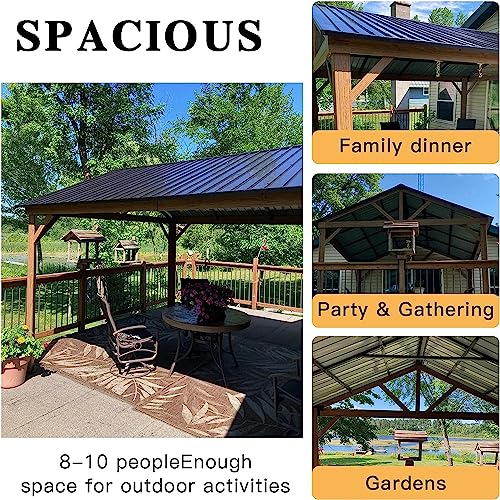 Jaxenor Outdoor Aluminum Gazebo - 12'x14' Hardtop with Galvanized Steel Gable Canopy for Patio Decks and Backyard - Yellow-Brown