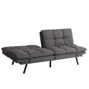 glanzend modern convertible futon sofa bed, memory foam loveseat couch, folding sleeper daybed with adjustable armrests, for living room apartment office,small space, dark gray, grey