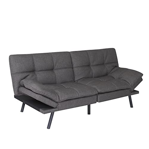 GLANZEND Modern Convertible Futon Sofa Bed, Memory Foam Loveseat Couch, Folding Sleeper Daybed with Adjustable Armrests, for Living Room Apartment Office,Small Space, Dark Gray, Grey