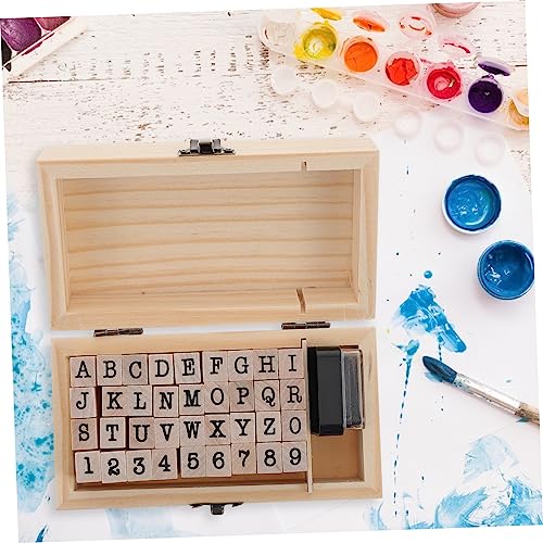 COHEALI Suits 1 Set Hand Stamp Kits Wooden Seal Alphabet Letter Flash Cards Stampers for Ink Stamps Clay Set DIY Tools Scrapbook Stamp Multi-Purpose Stamps Wooden Number Decorate Tool Sets