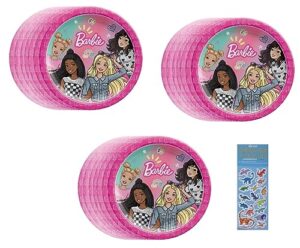 barbie party supplies bundle includes 24 dessert cake paper plates and 1 dinosaur sticker sheet