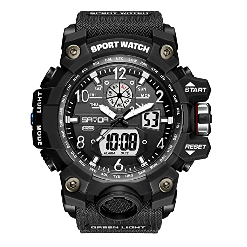 KXAITO Men's Watches Sports Outdoor Waterproof Military Watch Date Multi Function Tactics LED Face Alarm Stopwatch for Men (3169 Silver)