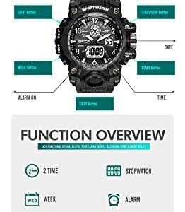 KXAITO Men's Watches Sports Outdoor Waterproof Military Watch Date Multi Function Tactics LED Face Alarm Stopwatch for Men (3169 Silver)