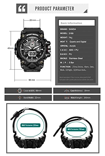 KXAITO Men's Watches Sports Outdoor Waterproof Military Watch Date Multi Function Tactics LED Face Alarm Stopwatch for Men (3169 Silver)