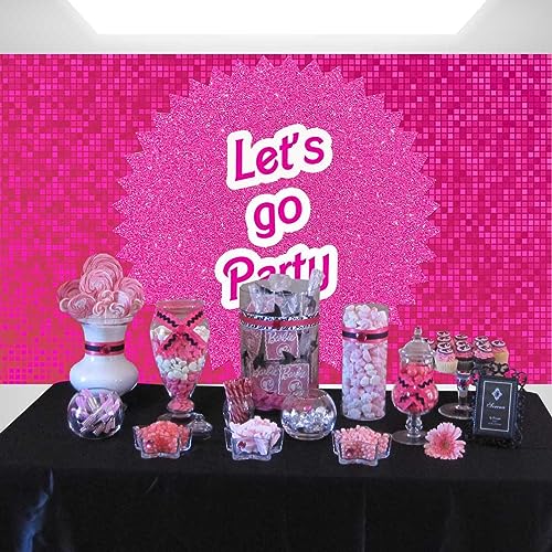 Hot Pink Glitter Backdrop for Party Girl Birthday Decoration Movie Theme Background Let's Go Party Banner 5x3 ft 173