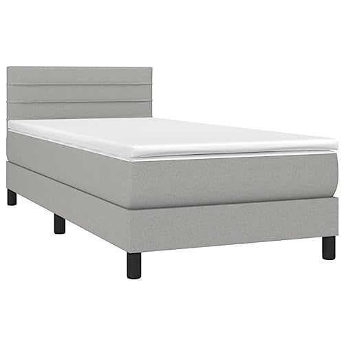 TIFITGO Indoor Fashion Furniture Beds Accessories Box Spring Bed 76"x39.4" Single Bed with Mattress&LED Light Gray Twin Fabric Bed Frames US Stock Fast Shipment