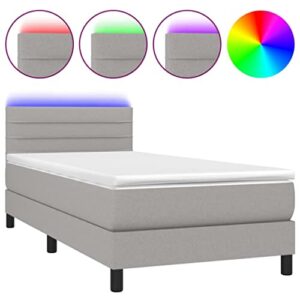 TIFITGO Indoor Fashion Furniture Beds Accessories Box Spring Bed 76"x39.4" Single Bed with Mattress&LED Light Gray Twin Fabric Bed Frames US Stock Fast Shipment