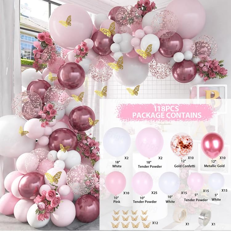 Rose Gold and Pink Butterfly Garland Ballon Kit 118 pcs