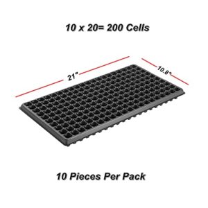 RooTrimmer 10Pcs Seedling Trays Seed Starter 1020 Tray, Plant Grow Kit Greenhouse with Humidity Domes and 200 Cell Seedling Trays