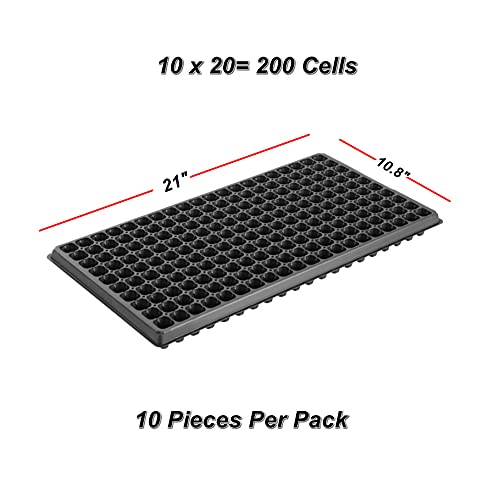 RooTrimmer 10Pcs Seedling Trays Seed Starter 1020 Tray, Plant Grow Kit Greenhouse with Humidity Domes and 200 Cell Seedling Trays