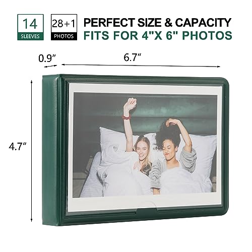 Small 4x6 Photo Album Holds 28+1 Horizontal Photographs,Mini Capacity Photo Book With Premium Vegan Leather Cover,Great For Weddings,Anniversary,Family and Baby Books. (Hunter Green)