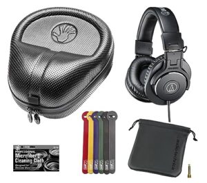 audio-technica ath-m30x closed-back monitor headphones (black) + slappa full sized hardbody pro headphone case (sl-hp-07) + cable ties + theimagingworld cloth