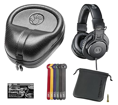 Audio-Technica ATH-M30x Closed-Back Monitor Headphones (Black) + Slappa Full Sized HardBody PRO Headphone Case (SL-HP-07) + Cable Ties + TheImagingWorld Cloth