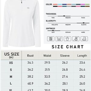 MoFiz Golf Shirt for Women Long Sleeves UV Protection Zip-up Female Biking Shirt Womens Daily Wear Tops White M